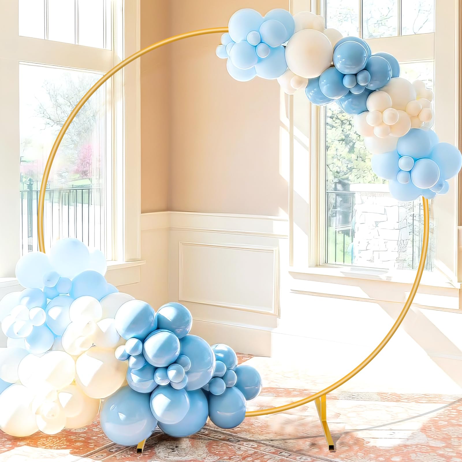 7.2FT Round Backdrop Stand Gold Circle Backdrop Stand Balloon Arch Frame for Wedding Baby Shower Birthday Christmas Party Decoration