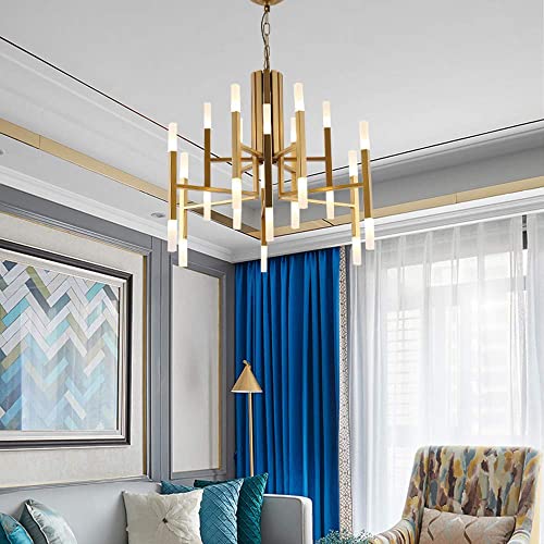 BOKT Modern Gold LED Sputnik Chandelier Mid Century Brushed Brass 24-Lights Round Chandelier Pendant Light Kitchen Island Vintage Industrial Flush Mount Ceiling Light Fixture