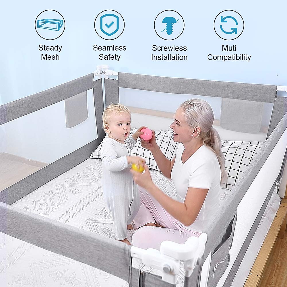 SURPCOS Bed Rails for Toddlers -New Upgraded Extra Long Bed Guardrail for Kids Great Fit for Twin, Double, Full-Size Queen & King Mattress, One Side 70.86" x 26" Grey