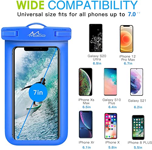 MoKo Waterproof Phone Pouch Holder [4 Pack], Underwater Phone Case Bag with Lanyard Compatible with iPhone 14 13 12 11 Pro Max X/Xr/Xs Max/SE 3, Samsung S21/S10/S9