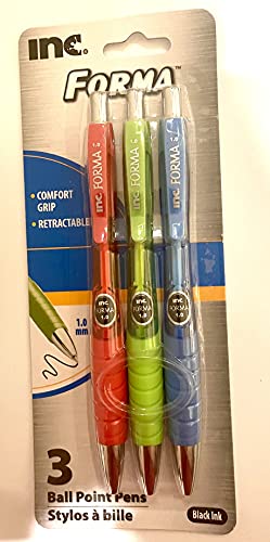 Forma 1.0 mm Ball Point Retractable Black Ink W/ Neon Barrel Colors 1 Pack Of 3