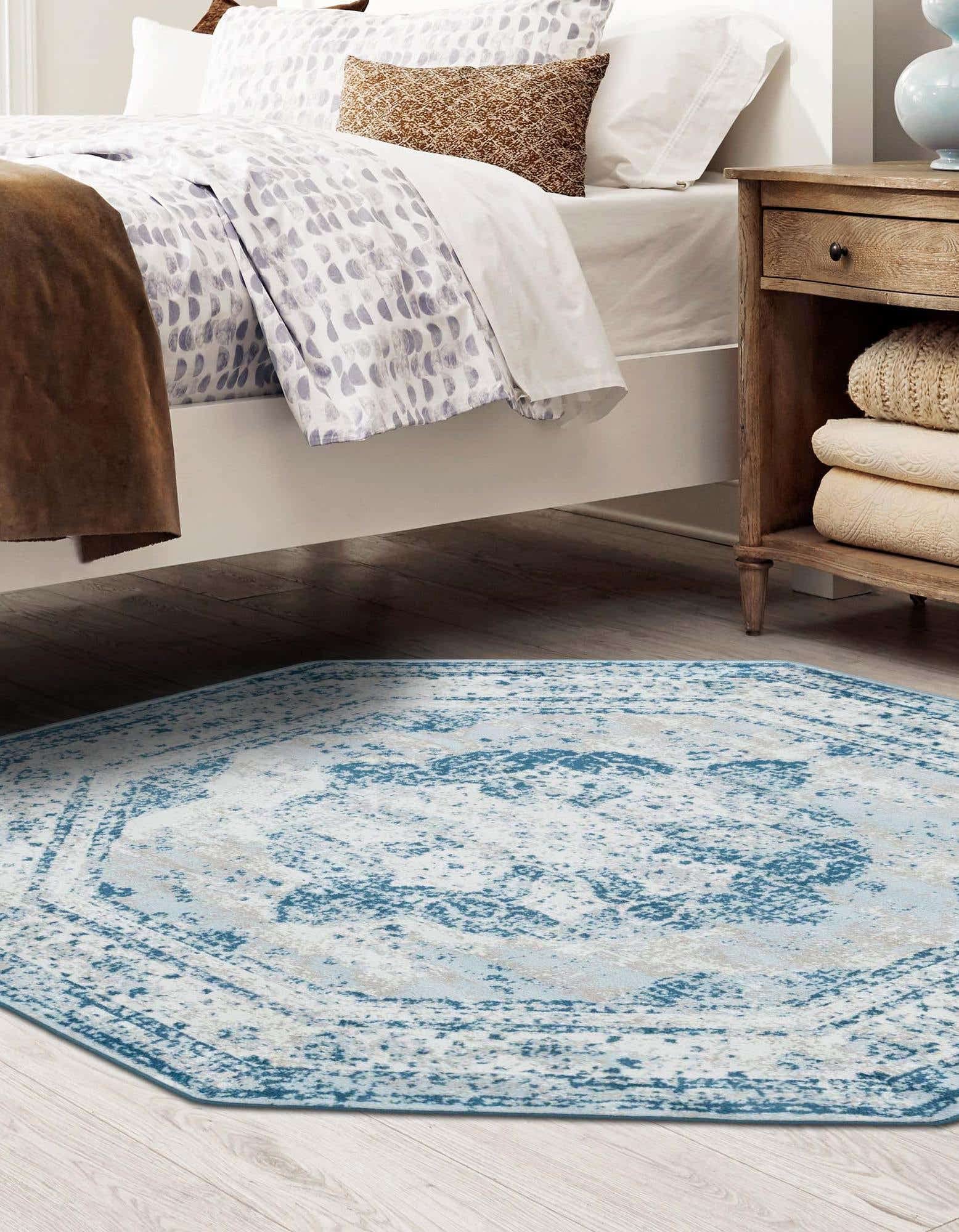 Rugs.com Monte Carlo Collection Rug β 4' Octagon Blue Medium Rug Perfect for Living Rooms, Kitchens, Entryways