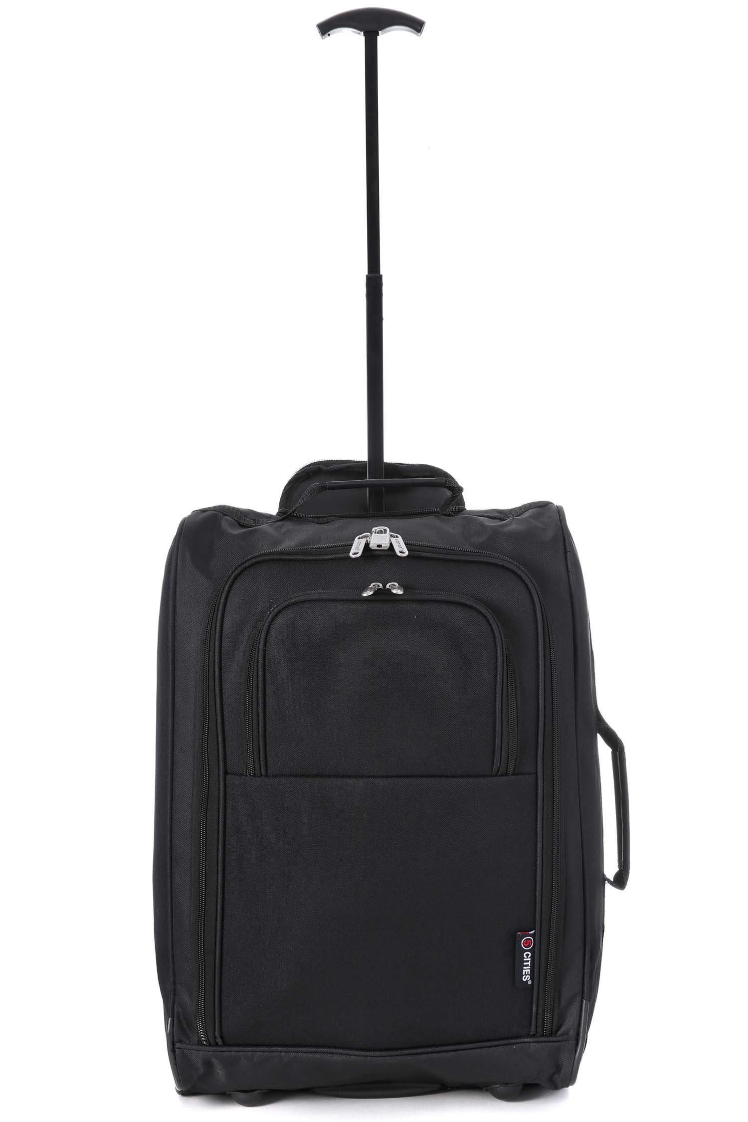5 Cities Ryanair Cabin Approved Main and Second Set - Carry On Both! Hand Luggage, 55x35x20cm, 42.0 L, Black