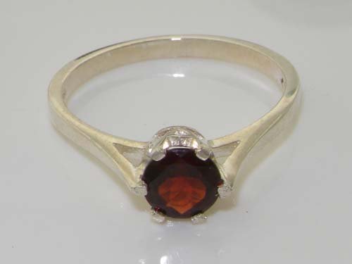 925 Sterling Silver Natural Garnet Womens Solitaire Ring - Sizes 4 to 12 Available