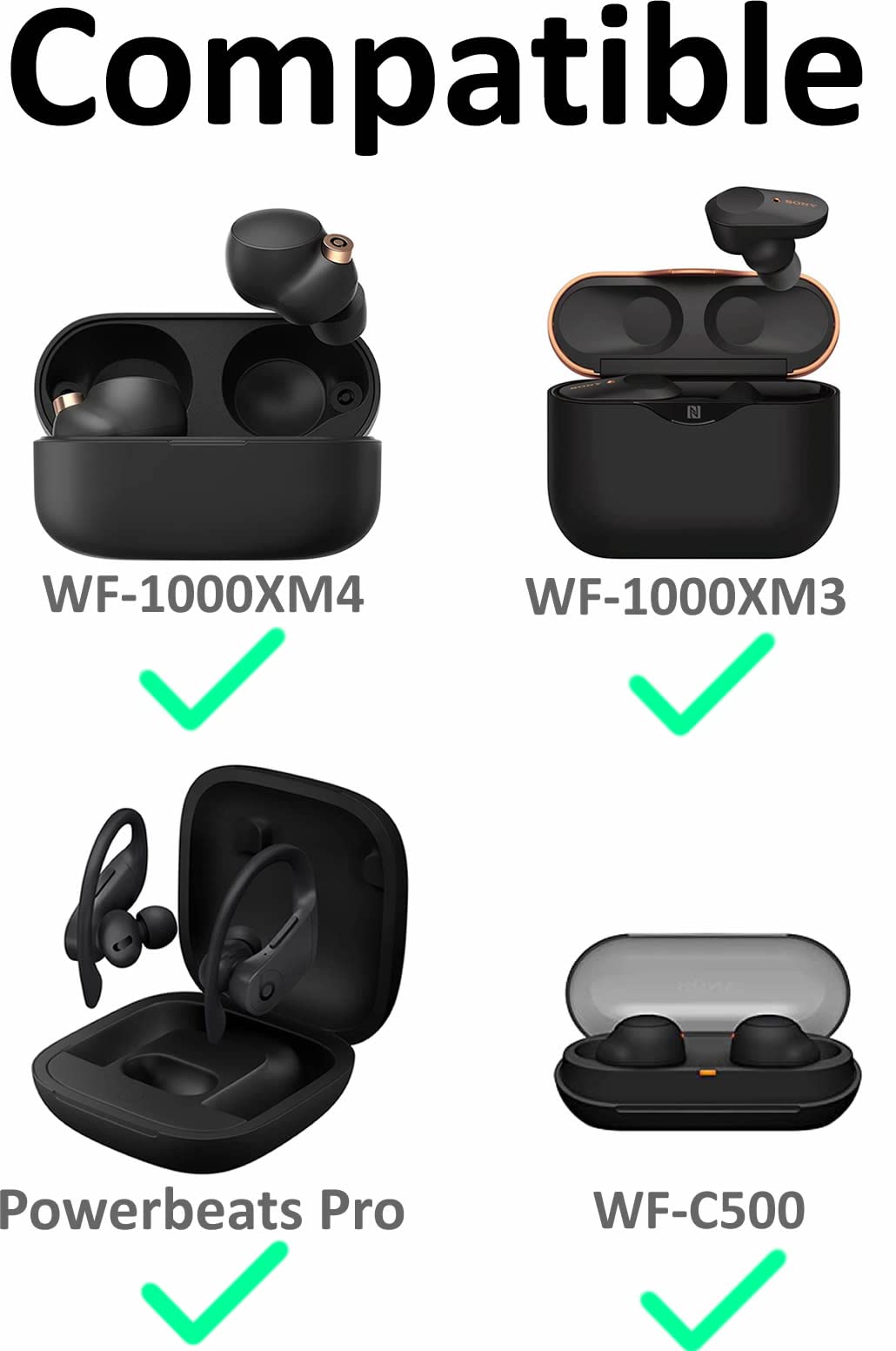 A-Focus [8 Pairs] WF-1000XM4 Ear Hooks Tips 【 Memory Foam & Silicone 】 Soft Replacement Comfortable Earbud Tips Wingtip Compatible with Sony WF-1000XM4 WF-1000XM3 WF-C500, 23515H Silver