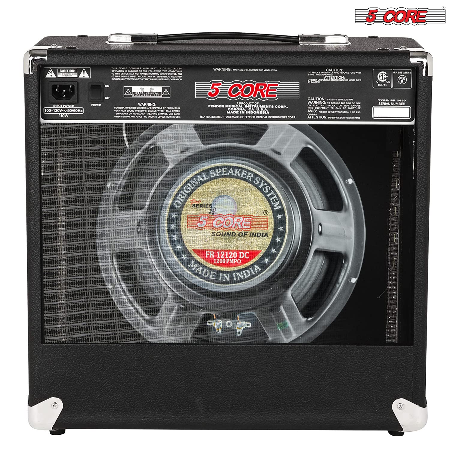 5 CORE 12 inch 1200W PMPO Guitar Amplifier Speaker, Superior Guitar Amplifier Universal Replacement Speaker- 8Ω, Dual Cone, 75W RMS, Black FR-12120DC GTR