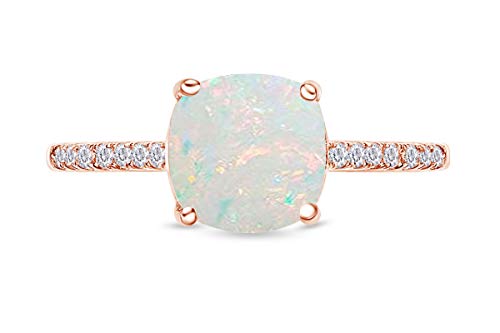 AFFY 14k Rose Gold Over Sterling Silver Lab Created Opal And Simulated White Sapphire Solitaire Engagement Bridal Ring Jewelry For Women Birthday