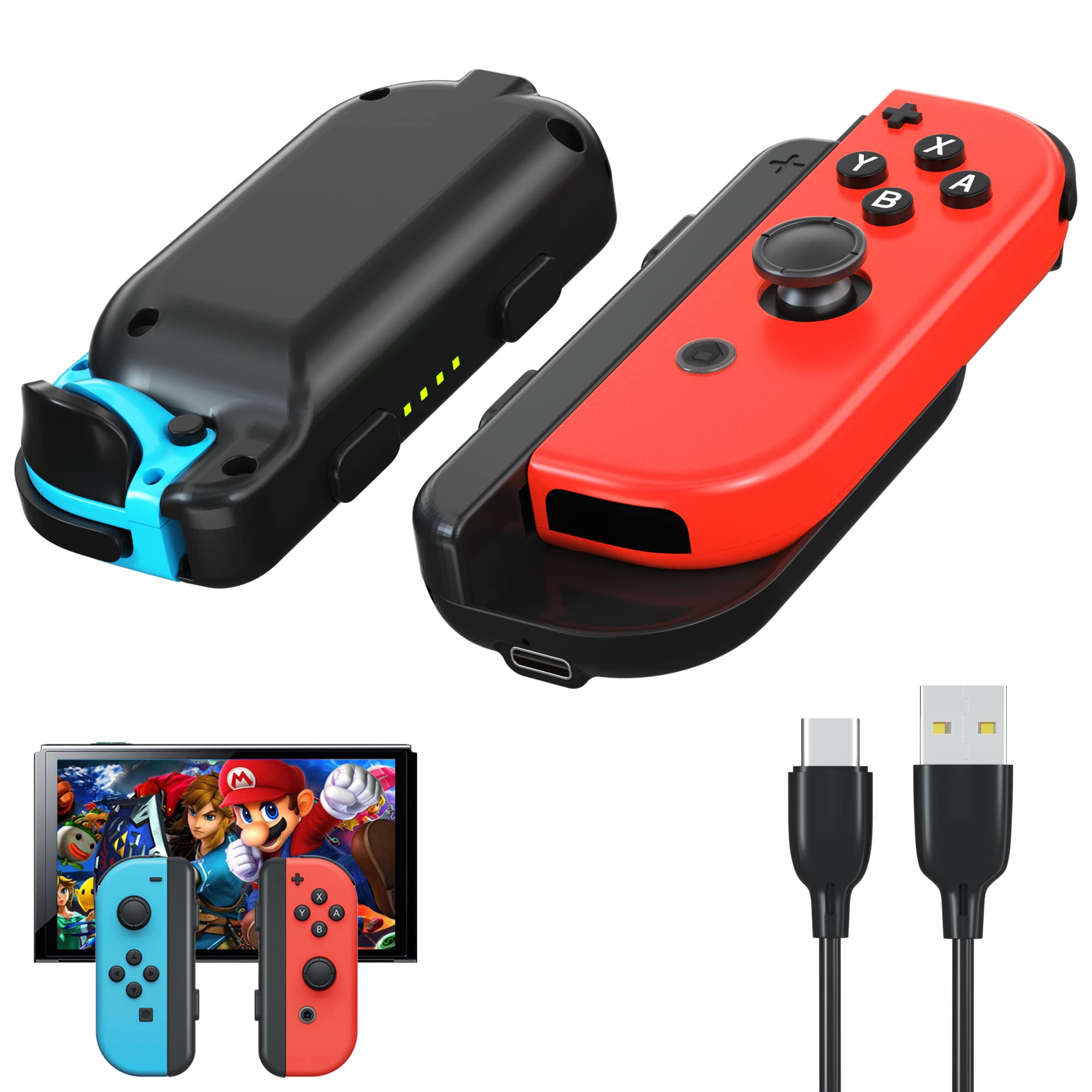 Charging Grip for Nintendo Switch, 2 in 1 Comfort Grips 3.7V 1200mAh Switch Controller Charger Battery Pack W/Charger Indicator and Type C Charging Cables(2 Packs)