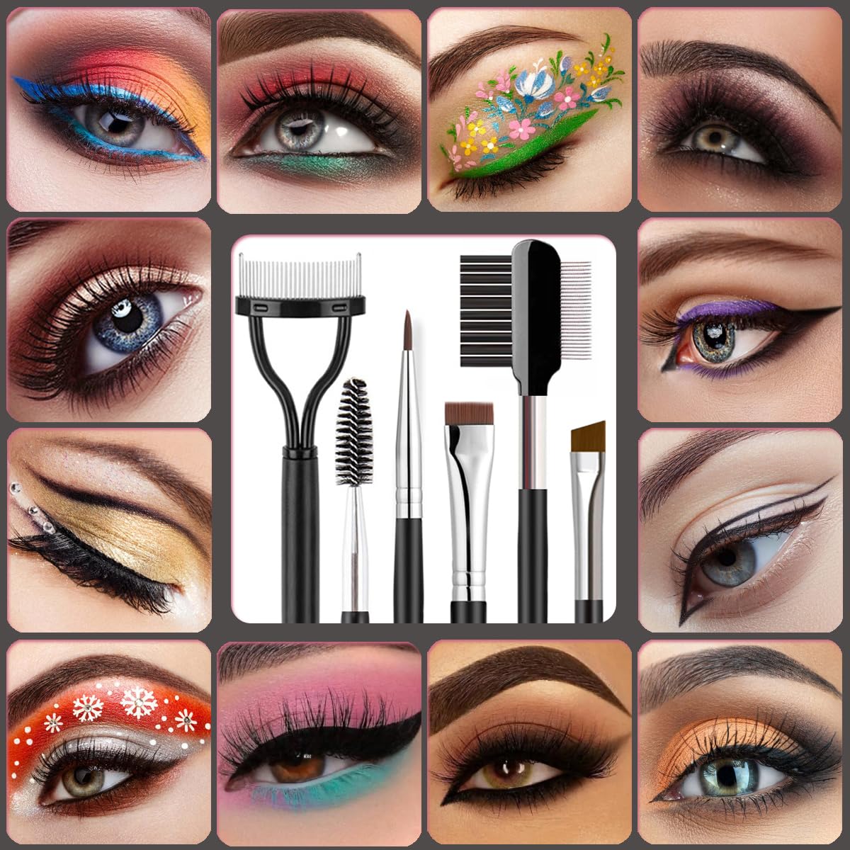 KINGMAS Eyebrow Brush & Eyelash Separator Eyeliner Brush and Brow Comb Lash Spoolie Brush, Steel Mascara Comb Grooming Brush, 5Pcs Eye Makeup Tools