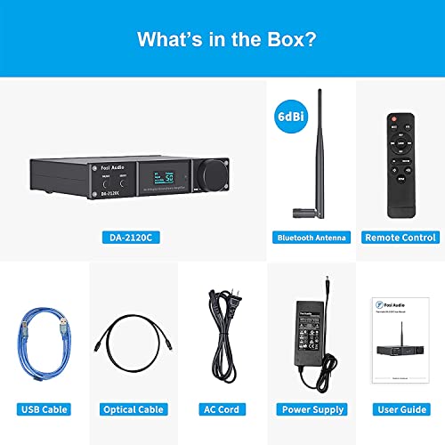 Fosi Audio DA2120C 240W Bluetooth 5.0 Stereo Audio Hi-Fi DAC Amplifier Support aptX 24Bit-192kHz 2.1 Channel Integrated Class D Power Amp with RCA/PC-USB/Coaxial/Optical Input and Remote Control