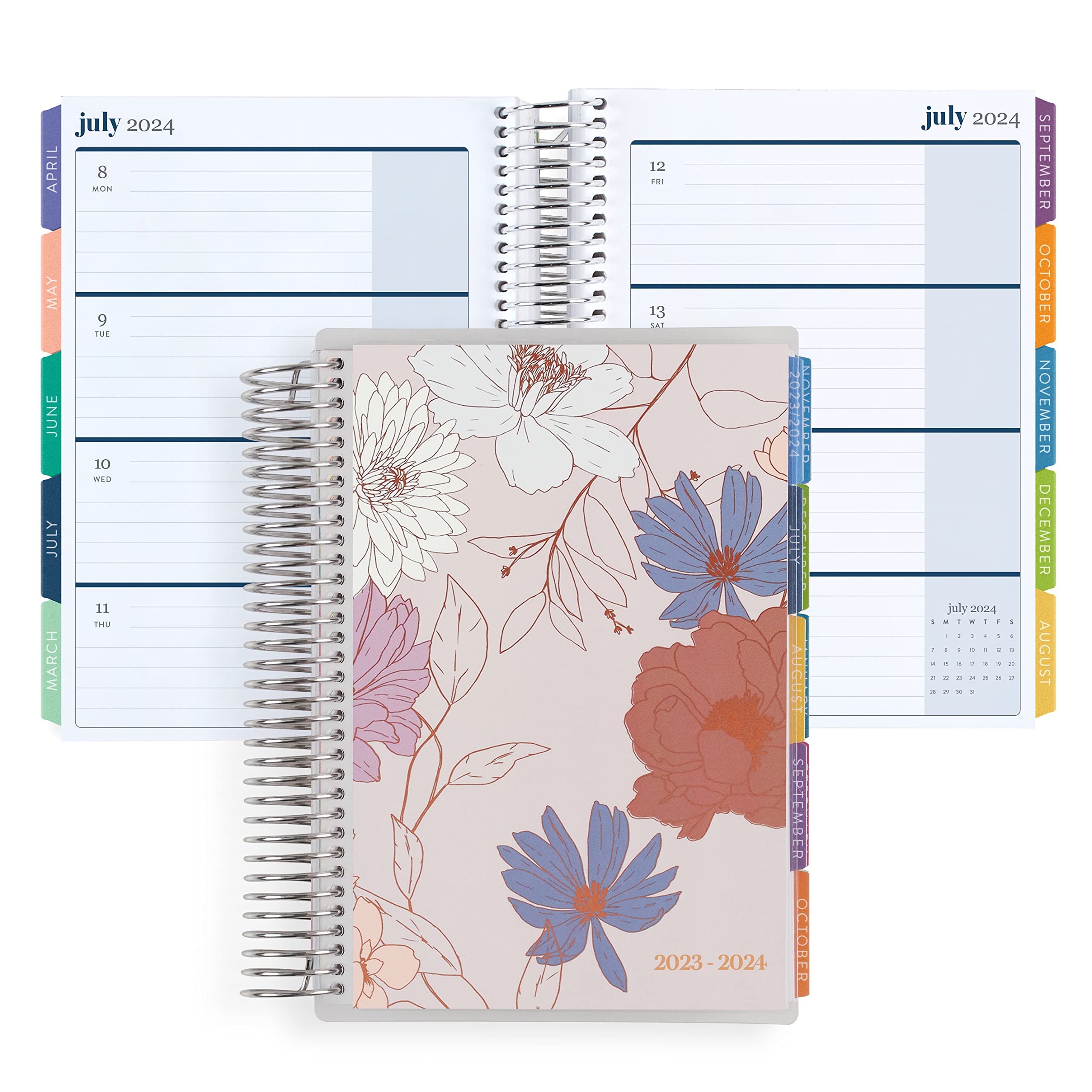 A5 Platinum Spiral Coiled Life Planner (July 2023 - June 2024) - 2023 Layers Colorful Classic Cover + Wildflowers Interior Pages. Horizontal Weekly & Monthly Agenda By Erin Condren