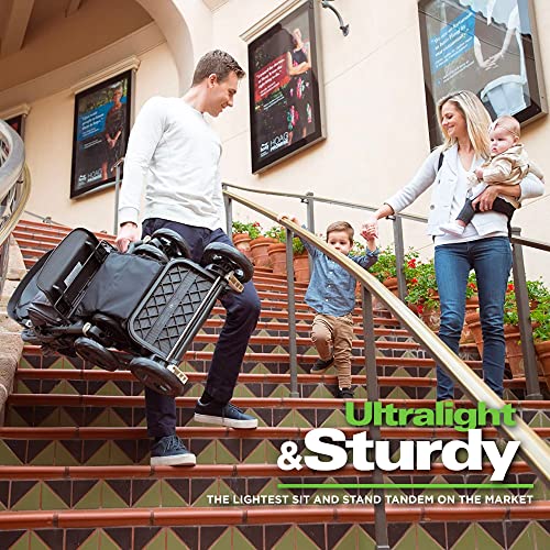 Joovy Caboose Ultralight Sit and Stand Double Stroller with Rear Bench and Standing Platform, 3-Way Reclining Seats, Optional Rear Seat, and Universal Car Seat Adapter (Black)