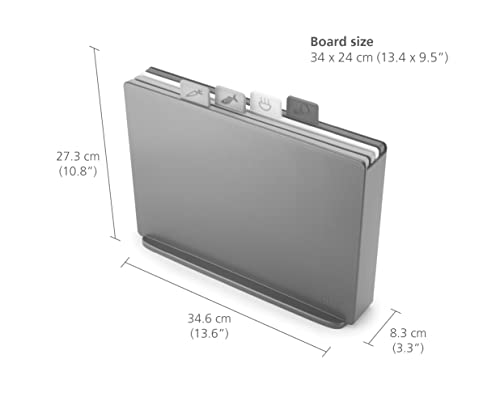 Joseph Joseph Index Plastic Cutting Board Set with Storage Case Color-Coded Dishwasher-Safe Non-Slip, Large, Graphite, index large