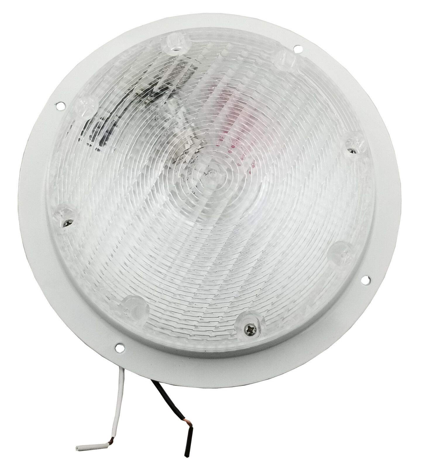 7" Clear Lens 8 5/8" Round White Base Scare Utility Porch RV Camper Light