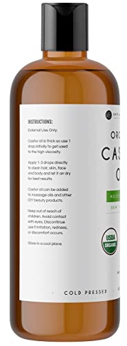 Kate Blanc Cosmetics Castor Oil 16oz - USDA Certified Organic. Cold-Pressed, 100% Pure, Hexane-Free. Promote Growth for Hair, Eyelashes, Eyebrows. Moisturizing For Dry Skin