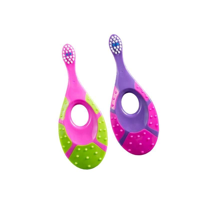 Jordan Step 1 Baby Toothbrush for Age 0-2 Years Old Toddler Toothbrush with Extra Soft Bristles & Soft Biting Ring for Babies Gums and Easy Grip (Pack 2 Units)
