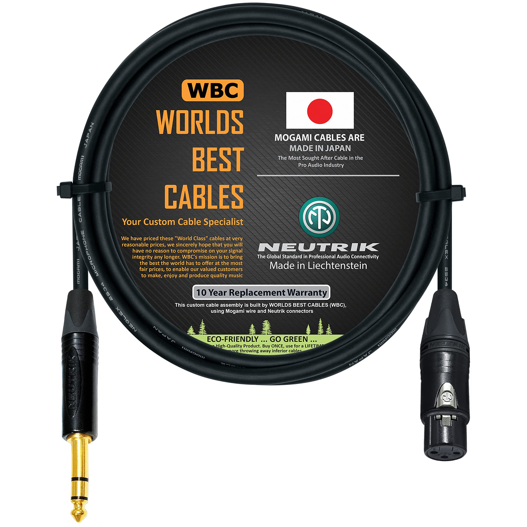 5 Foot - Quad Balanced Patch Cable CUSTOM MADE By WORLDS BEST CABLES β using Mogami 2534 wire and Neutrik NC3FXX-B Female XLR & NP3X-B TRS Stereo Phone Plug.