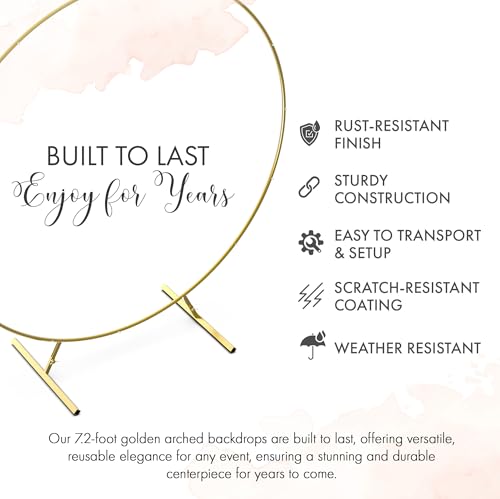 7.2FT Round Backdrop Stand - Circle Backdrop Stand Gold Balloon Arch Frame kit - Metal Wedding Arch Backdrop Stand - Circle Arch Gold Arch for Parties, Wedding, Baby Shower Decorations