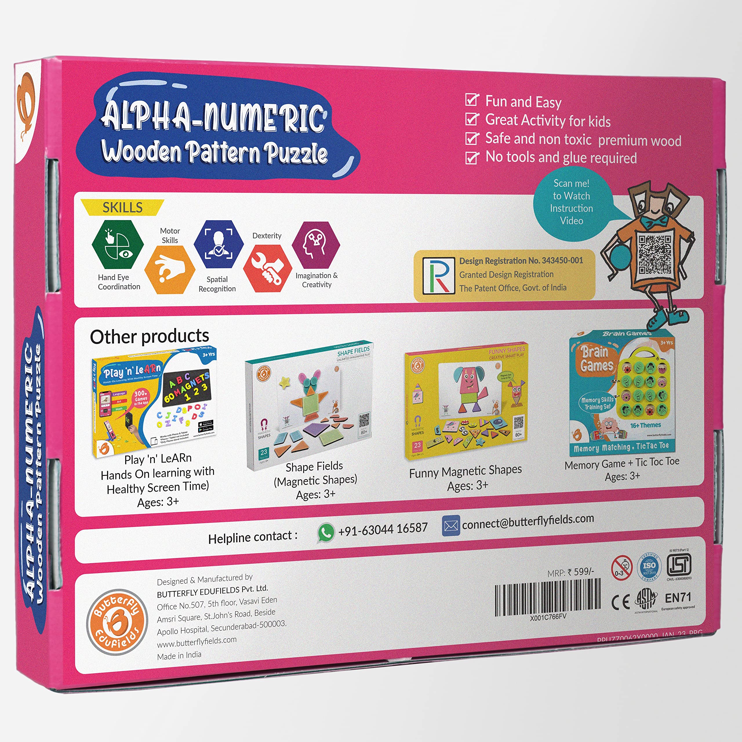ButterflyEduFields Wooden Alphabets Numbers Construction Puzzle for Kids 3 Years 4 5 Years Boys Girls Preschool Learning Pack | Stacking Blocks Shape Colour Sorter Pegboard Kit