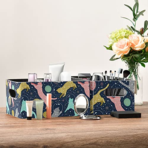 Cats Space Storage Basket Felt Storage Bin Collapsible Towel Storage Clothes Toys Bin Organizer for Pet Supplies Magazine