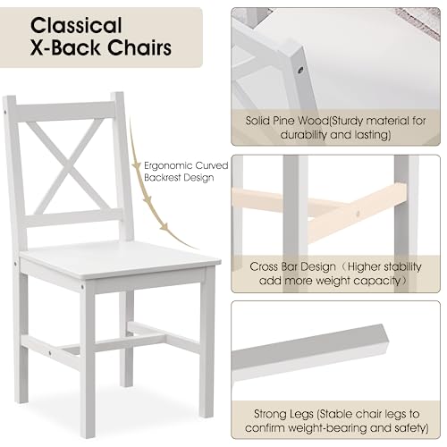 Alohappy Dining Table Set for 4, 5 Piece Kitchen Table Set with 4 Chairs Pine Wood Dining Table Rectangle Breakfast Table and Chairs for Small Space, Space-Saving & Easy Assembly (White)