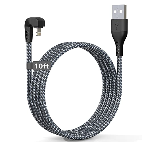 90 degree iphone charger 10 ft [Apple MFi Certified] U-Shaped Design for Gaming, Right Angle Lightning Cable 2.4A Fast Charge Long iPhone Charger Cord 10 ft with Data Transmission for iPhone/Pad/Pod
