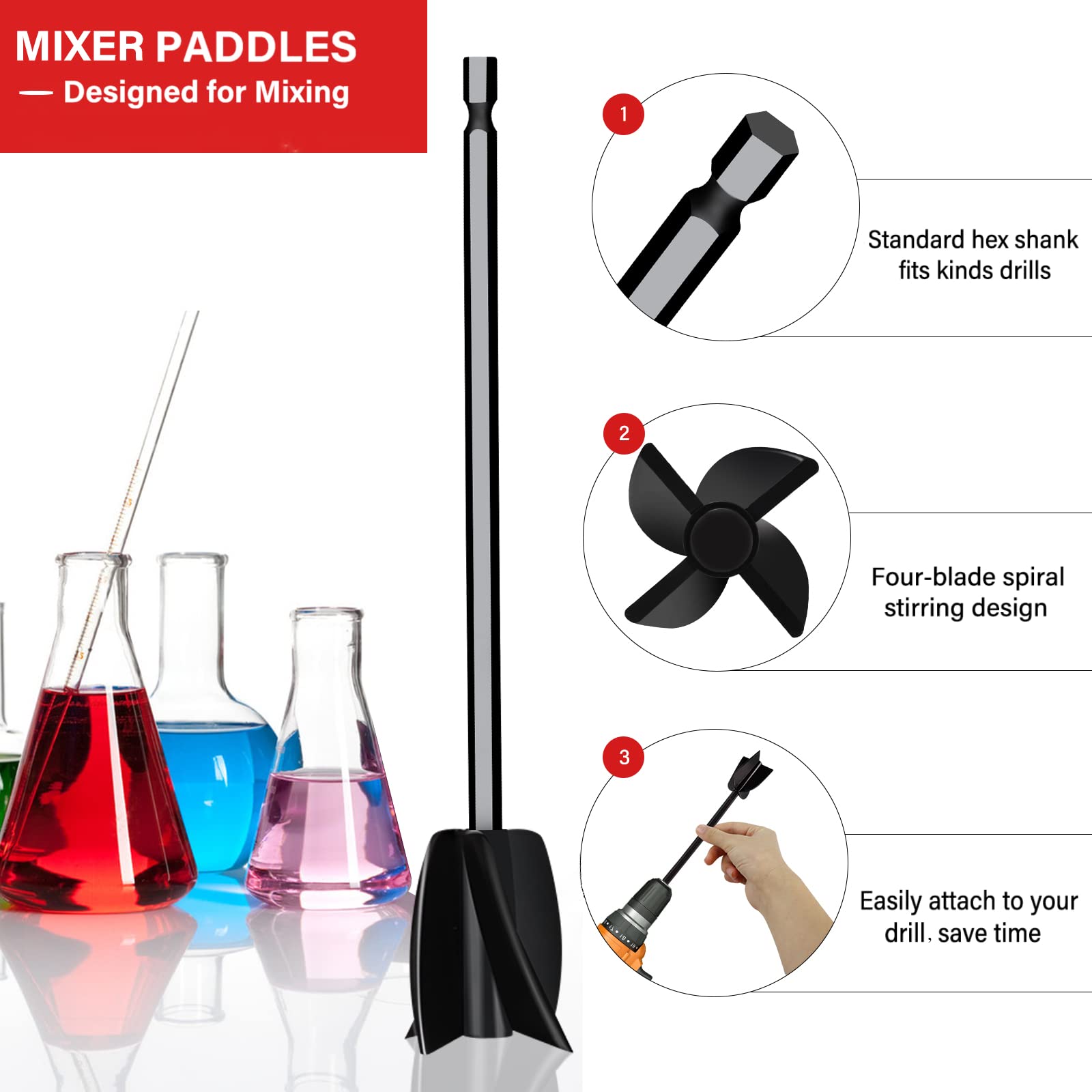 8 Pcs Resin Mixer Paddles for Resin Drill, Epoxy Mixer Attachment for Drill, Paint Mixer/Paint Stirrer for Mixing Resin, Epoxy, Silicone Molds