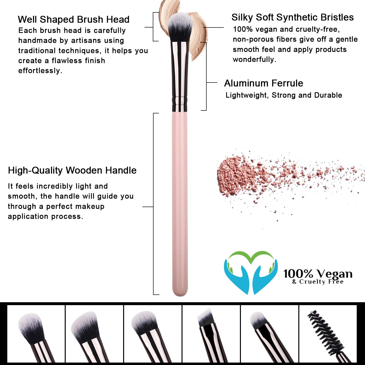 7pcs Eye Makeup Brushes Essential Pink Eyeshadow Makeup Brush Set for Eyes Blending Crease Shader Detailer Definer Eyelash Brush Make Up Brush Kit