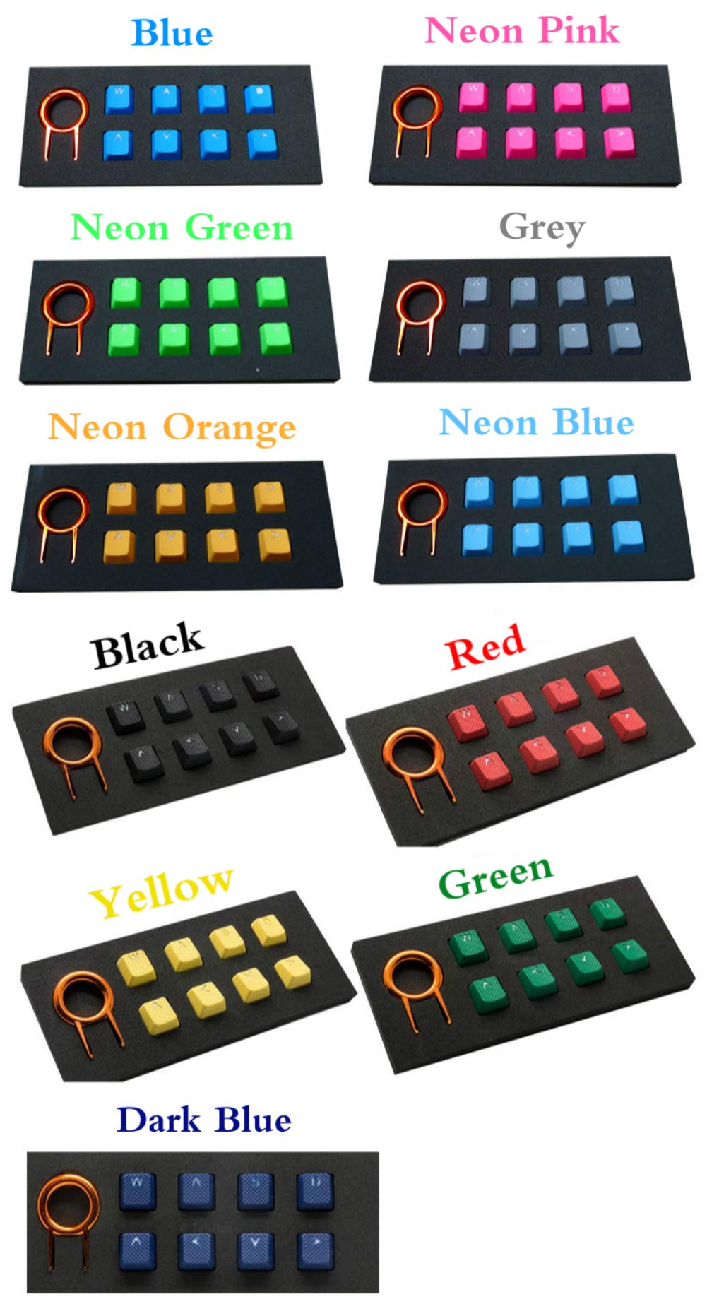 Tai-Hao Rubber Gaming Backlit Keycaps Set - 8 Keys Rubberized DoubleShot Key Caps for Cherry MX Mechanical Keyboards Compatible OEM Include Key Puller (Blue-8 Keys)