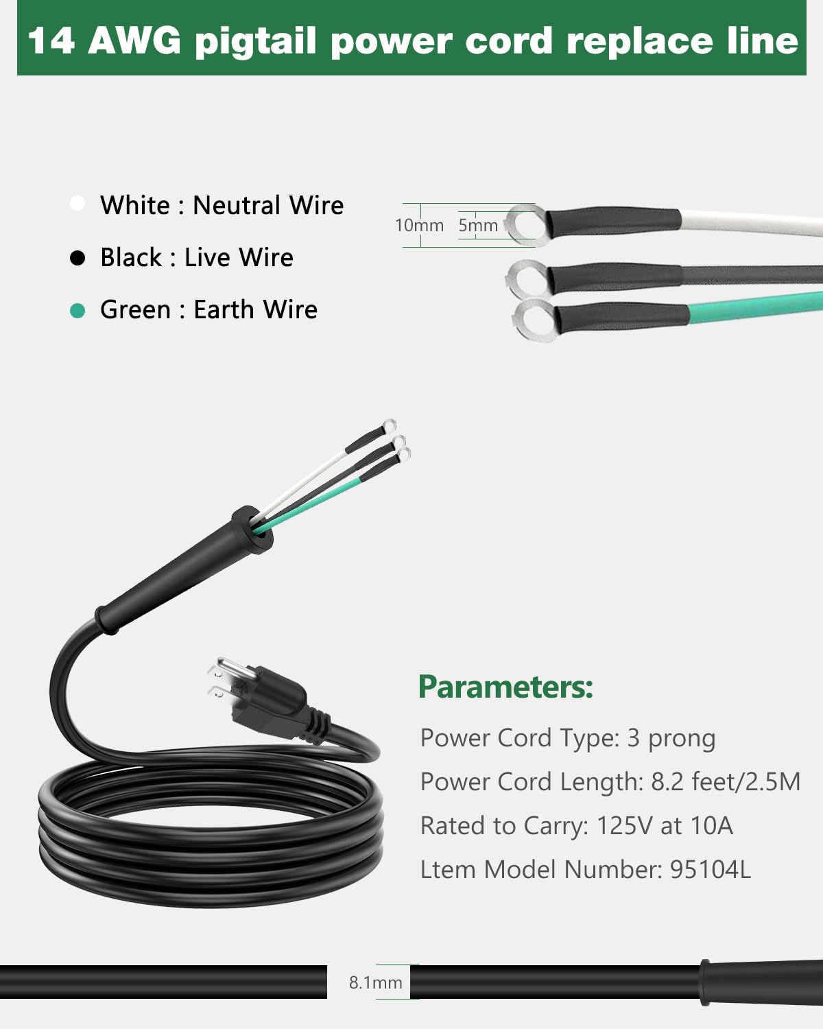 95104L Circular Saw Power Cord Replacement for SKILSAW Worm Drive Saw SPT77WM SPT78W SPT77WML SKILSaw Heavy Duty Power Tool Accessory 3 Pin Power Cord Black 2.5M/8.2FT US Standard Universal Cord