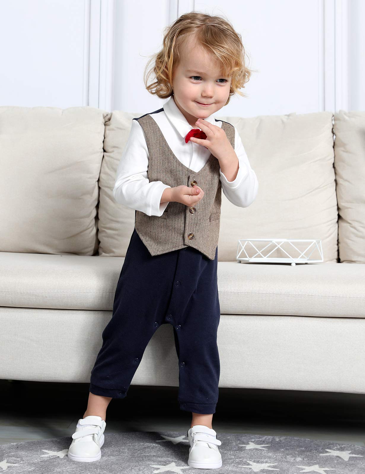 A&J DESIGN Baby Boy Christening Outfit Baptism White Tuxedo Rompers 0-3 Months
