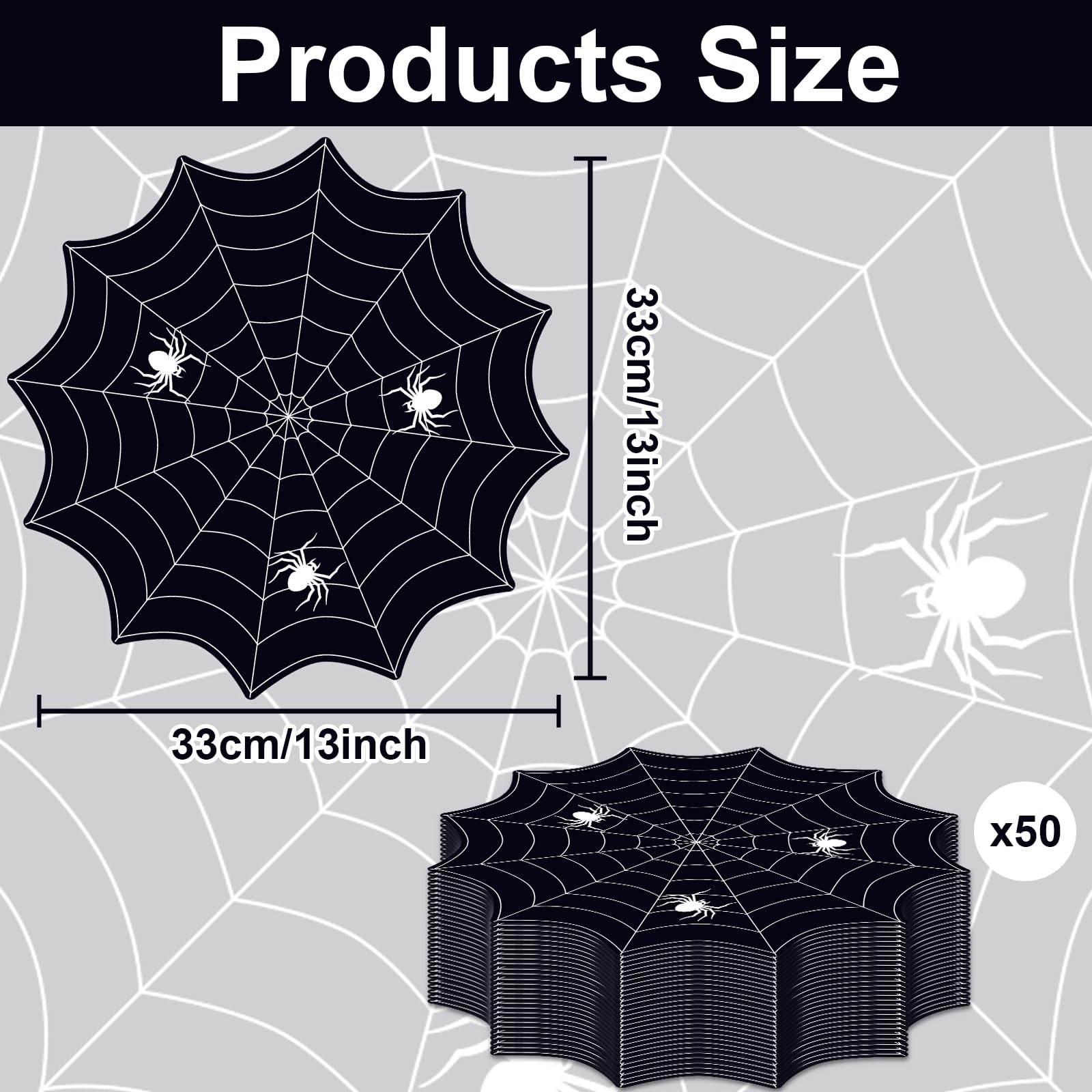 50 Pcs Halloween Spider Paper Place Mats 13 Inches Halloween Table Decor Disposable Table Mats Black Spider Web Decorative Placemats for Kitchen Home Black Cobweb Halloween Party Decoration Supplies