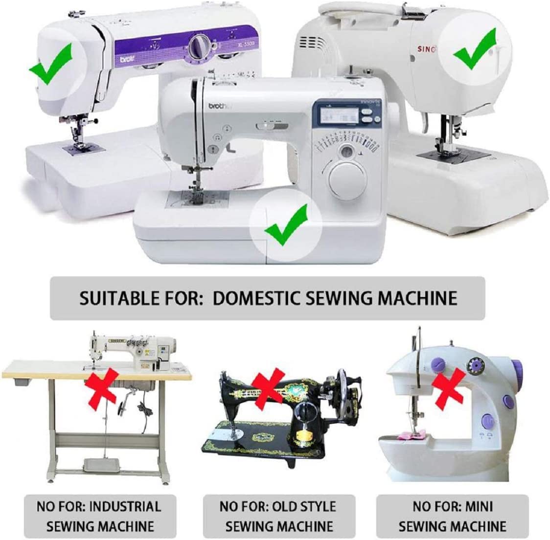 7PCS Sewing Presser Foot Kit Includes 6PCS Rolled Hem Presser Foot and 1PCS Universal General Purpose Zig Zag Foot for Most Low Shank Snap-On Singer, Brother, Babylock, Janome Sewing Machines