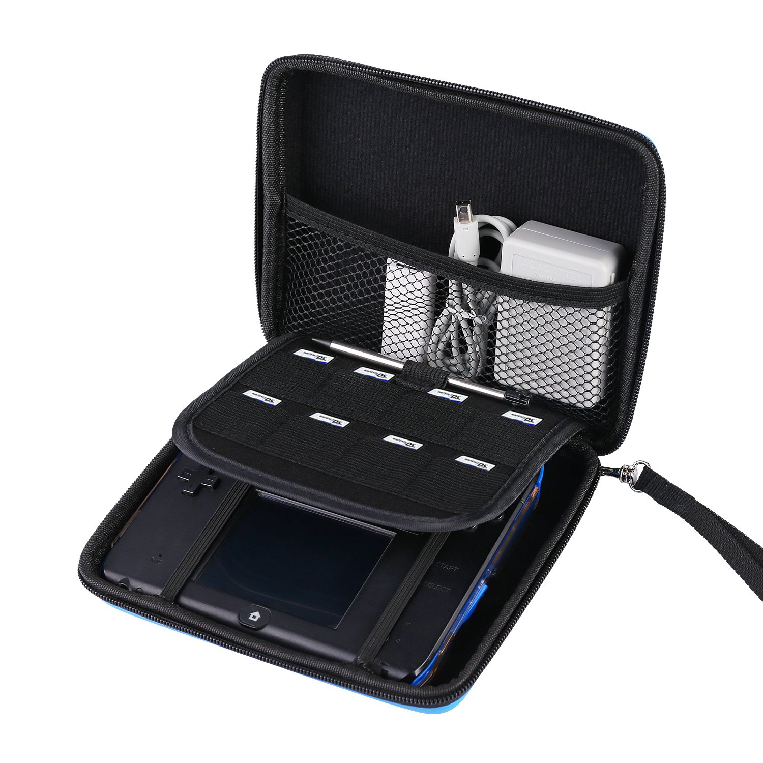 AKWOX Carrying Case Compatible with Nintendo 2DS with 8 Game Holders (Blue)