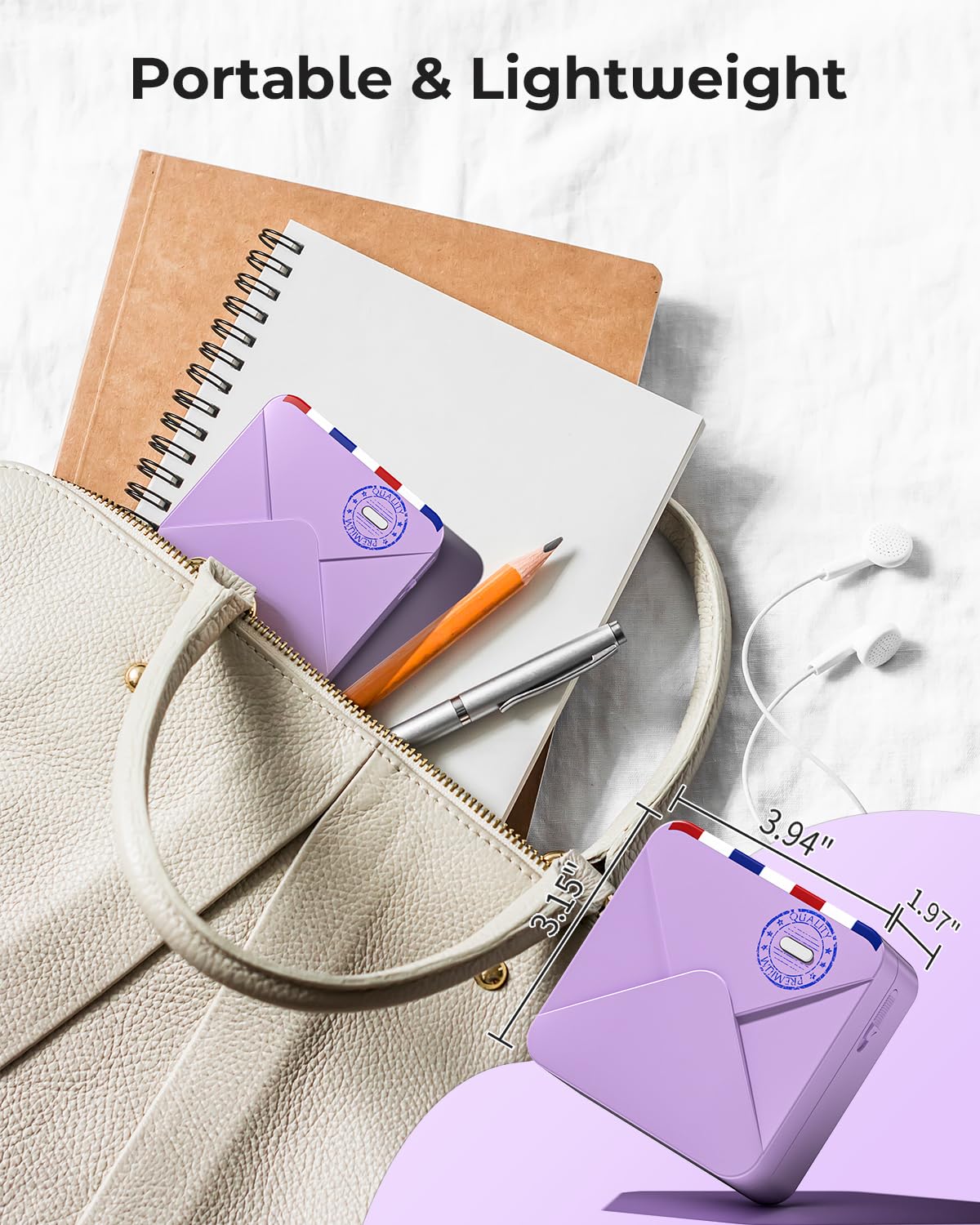 COLORWING M02S Pocket Mini Printer-Bluetooth Thermal Photo Mini Printer 300DPI,Thermal Sticker Printer for Study Notes, Photo, Organization, Gift, Compatible with iOS and Android