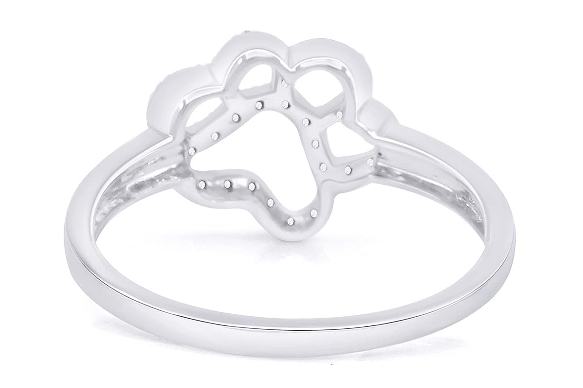 AFFY Round Cut White Natural Diamond Paw Print Band Ring 14k White Gold Over Sterling Silver (0.1 cttw)