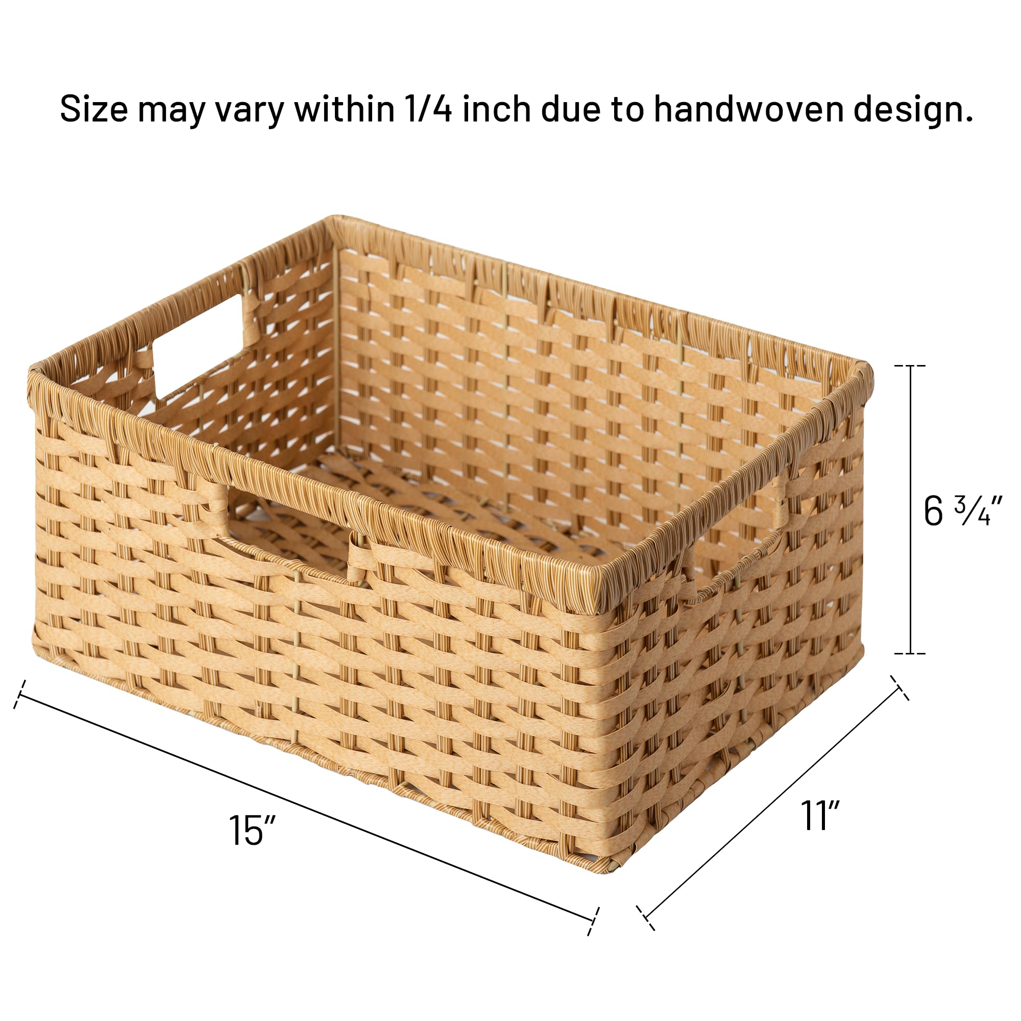 Labcosi Large Wicker Basket, Plastic Wicker Storage Basket, Wicker Storage Basket for Bathroom, Plastic Storage Bin with Built-in Handles, Natural Tan, 15 "L x 11 "W x 6.75 "H, 1 Pack