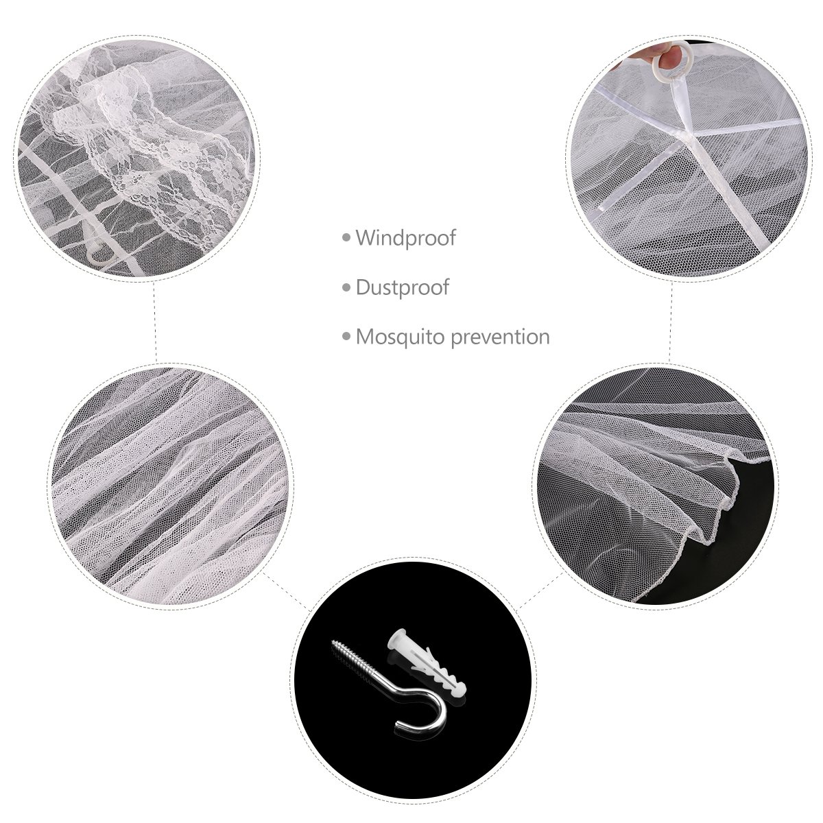 Toyvian Bed Canopy Net Baby Mosquito Net Girls Bed Tent Crib Mosquito Net, Lace Net Thicken Hanging Bed Canopy Easy Installation Mesh Net for Home Kids Room (White)