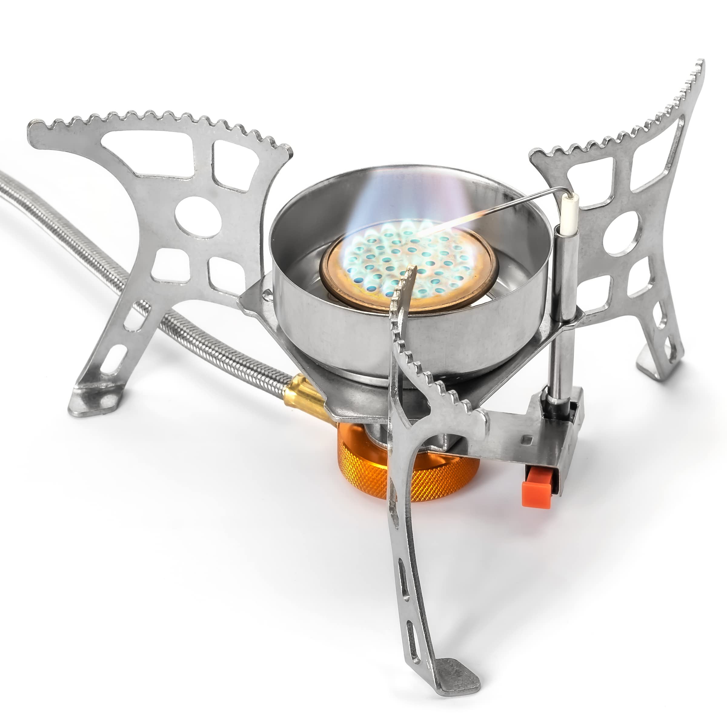 BP Compact 2.0 Portable Camping Stove (Propane + Butane Adapters Included) | Windproof Camping and Backpacking Mini Stove with Built-in Ignition System | Perfect for Hiking and Picnic -3900W