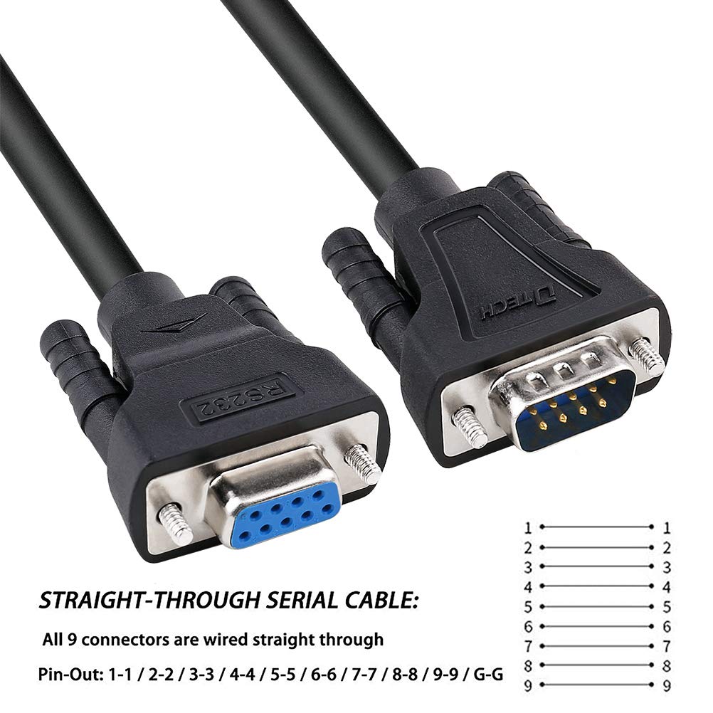 DTech 15ft COM Port Serial Cable Male to Female RS232 Extension 9 Pin Straight Through Cord