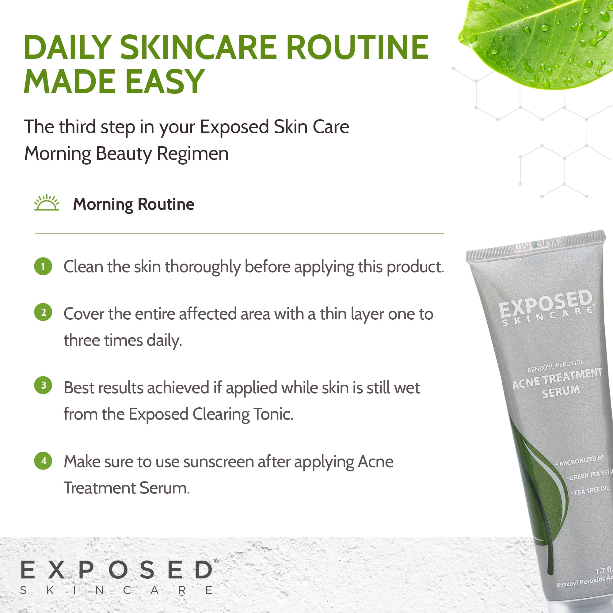 Exposed Skin Care Acne Treatment Serum Step 3 β Quickly Reduces Pimple Size and Redness - 12 Hour Spot Treatment - 3.5% Benzoyl Peroxide, Natural Green Tea & Tea Tree Oil