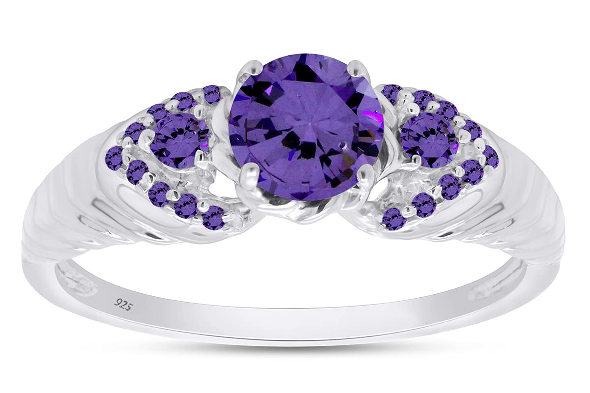 AFFY Simulated Amethyst Princess Engagement Ring in 14k White Gold Over Sterling Silver, Ring Size-7