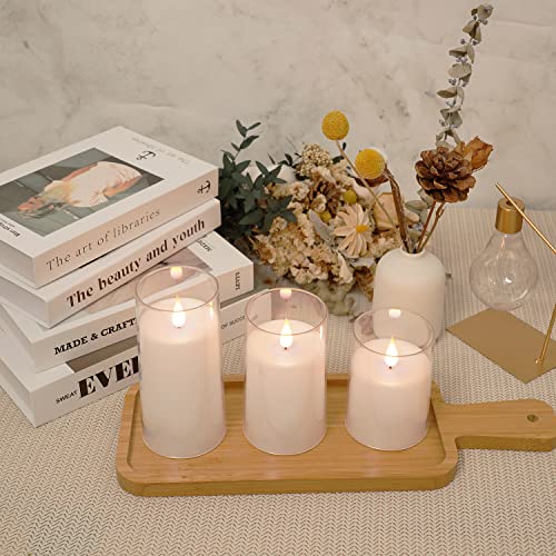 Amagic Acrylic Flameless Candles, Battery Operated Candles, Flickering LED Pillar Candles with Remote Control and Timer, Yellow and Blue Glow, Set of 3