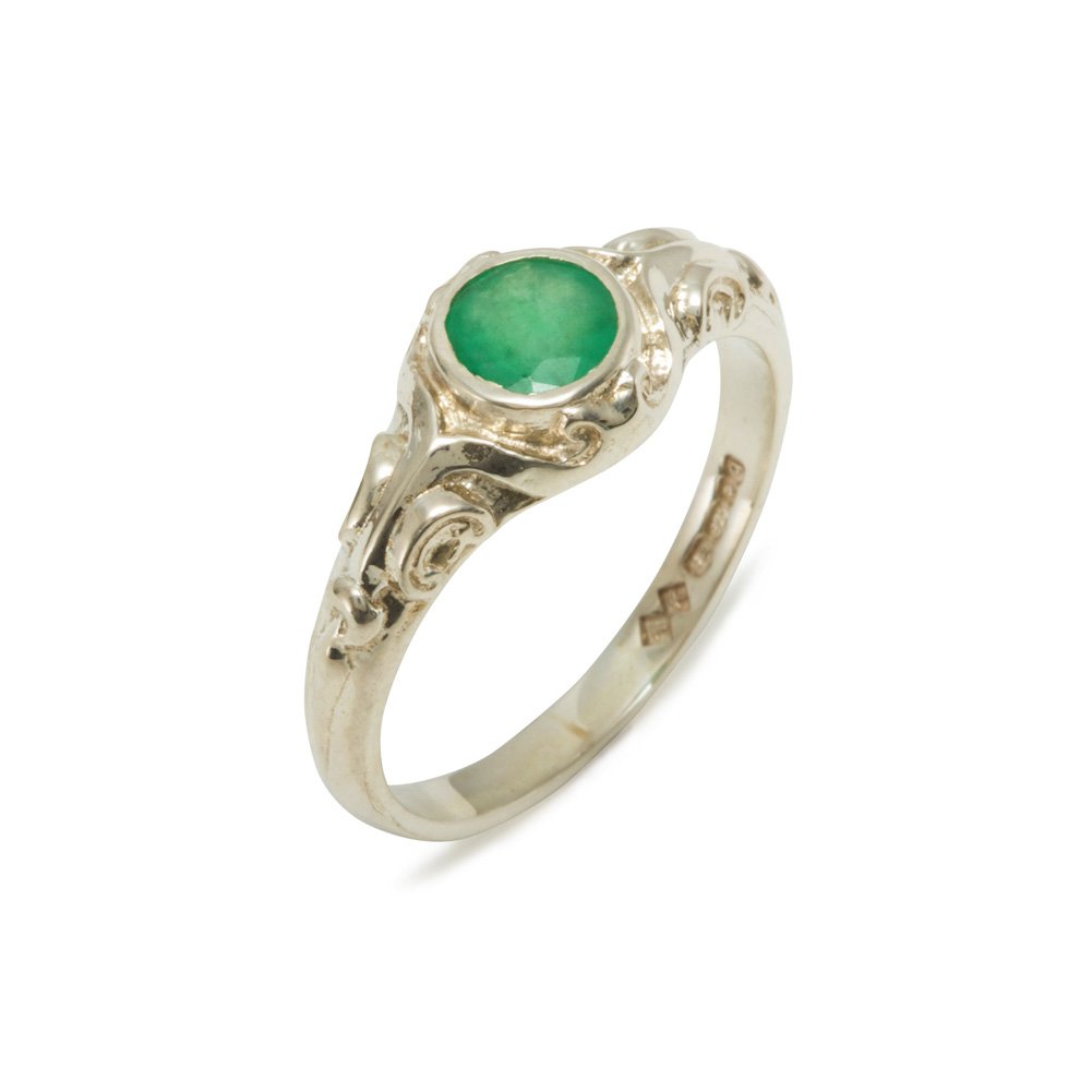 925 Sterling Silver Real Genuine Emerald Womens Anniversary Ring - Size 8
