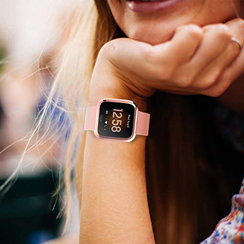 Simpeak 5Pack Soft Screen Protector Bumper Case Compatible with Fitbit Versa Smartwatch, Full Protection, Rose Pink/Clear/Silver/Black/Rose Gold