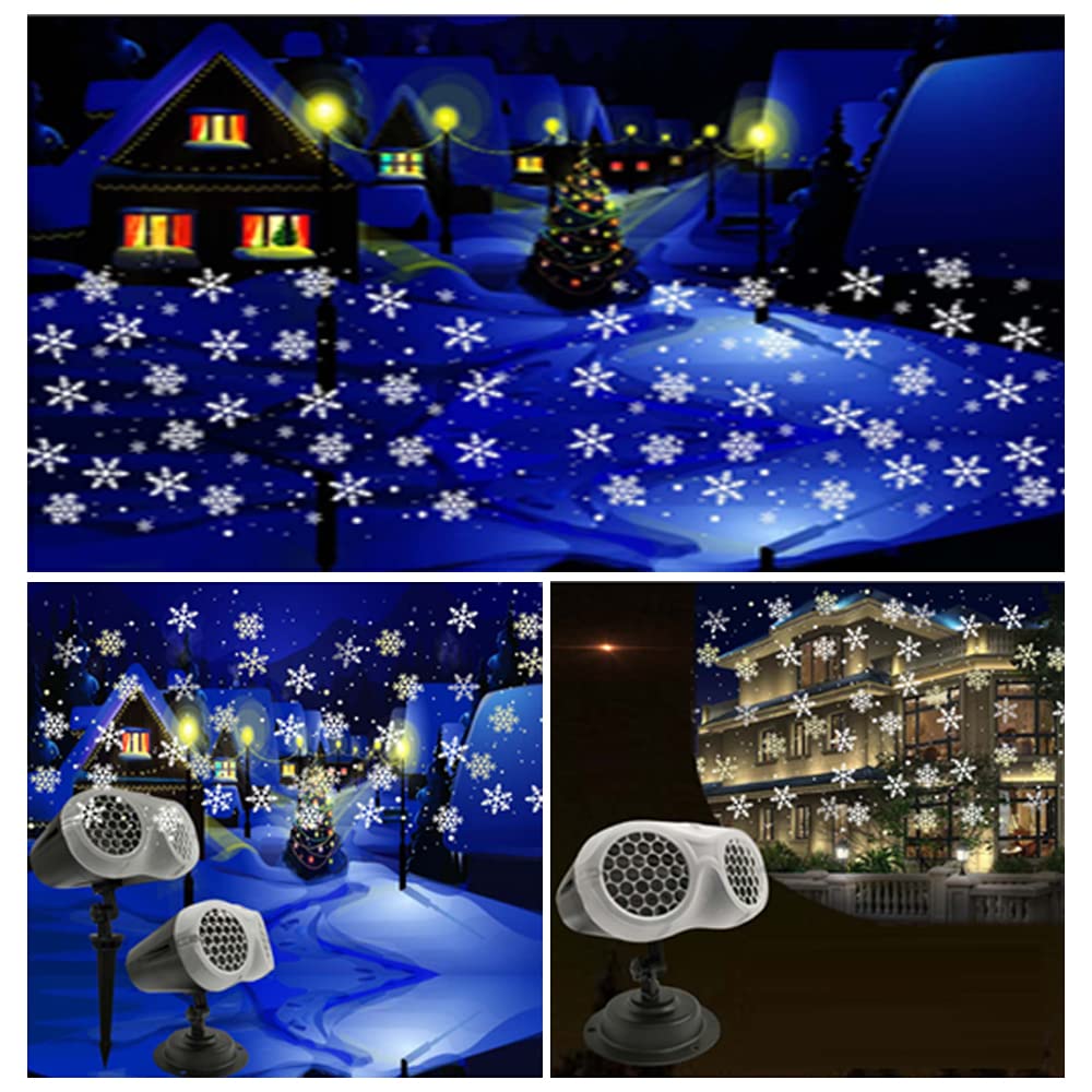 C/G Christmas Snowflake Projector Lights Highlight Version LED Snowfall Show Projector Waterproof Landscape Christmas Decorations Lighting for Xmas Home Party Wedding Garden Patio