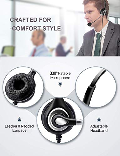 Phone Headset 2.5mm with Noise Canceling Mic & Mute Switch Telephone Headset for Panasonic AT&T Vtech Uniden Cisco Grandstream Cordless Phones
