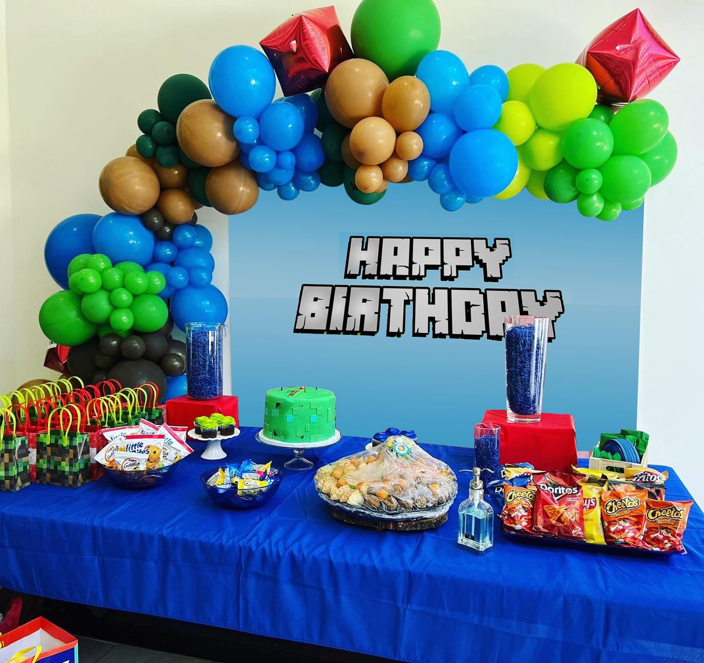 7x5ft Polyester Pixel Happy Birthday Backdrop Game Party Supplies Mining Dirt Block Banner for Kids Boys Room Decor Photograph Props…