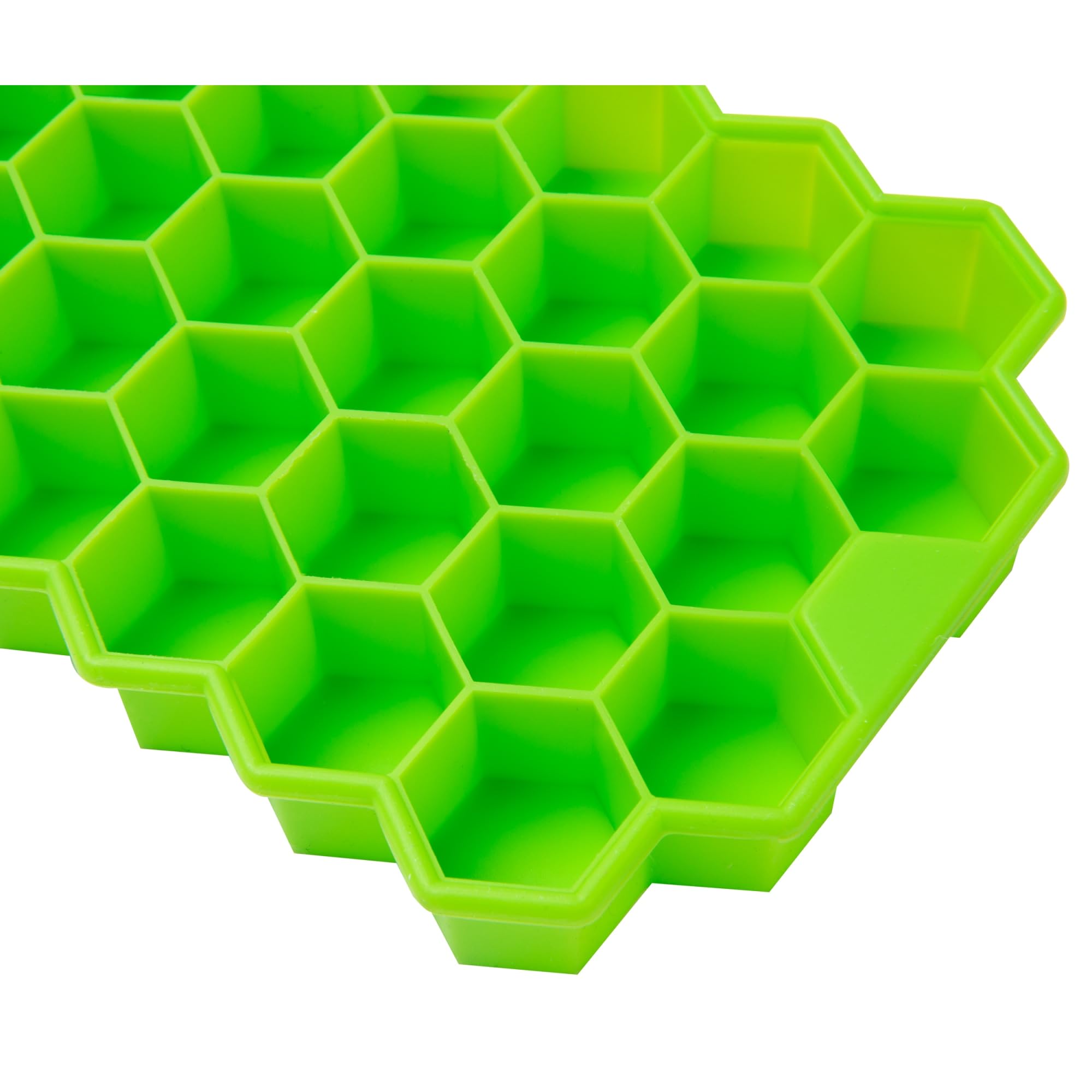Mind Reader Mini Ice Cube Trays, Honeycomb Mold, Cover, Reusable, Stackable, Freezer, Silicone, 8"Lx5"Wx1"H, Set of 4, Green