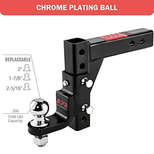 OPENROAD Adjustable Trailer Hitch Ball Mount Fits 2-Inch Receiver, 2" Tow Balls 7500lbs, 9-1/2" Drop/ 8-1/4" Rise Drop Hitch, Tow Hitch for Heavy Duty Truck with Stainless Steel Pins and Lock